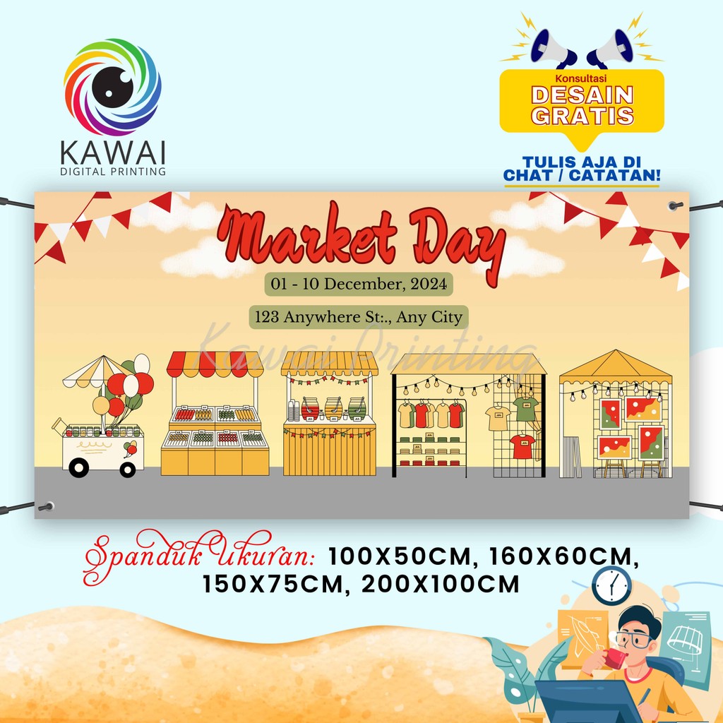 Jual Spanduk Banner MMT Market Day Kuning Kartun Bisa Rekuest 200x100 ...