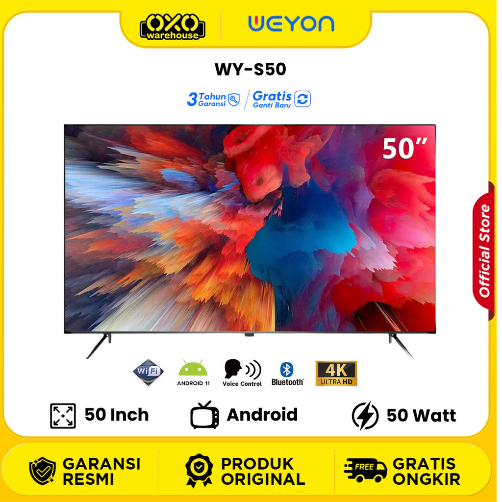 Jual WEYON Smart TV 50 inch 4K UHD TV Digital Android 11.0 Televisi Pengontrolan Audio Bluetooth ...