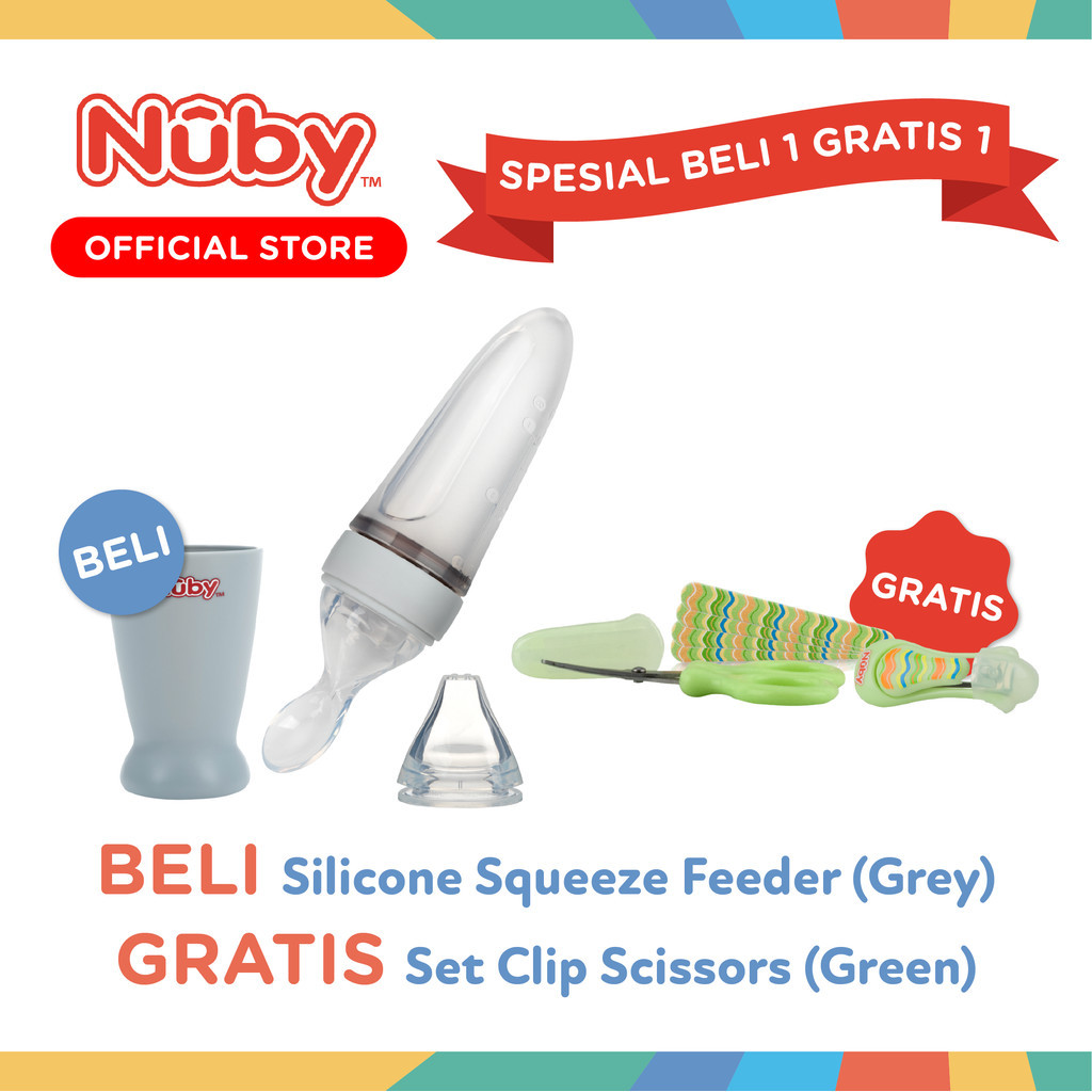 Jual Nuby Silicone Squeeze Feeder (Grey) FREE Set Clip Scissors (Green) | Shopee Indonesia
