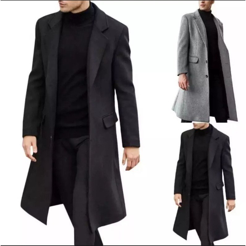 Jual PREMIUM Jas blazer jubah panjang pria Long Coat Premium Katun Flecee Jaket Jubah Mantel ...