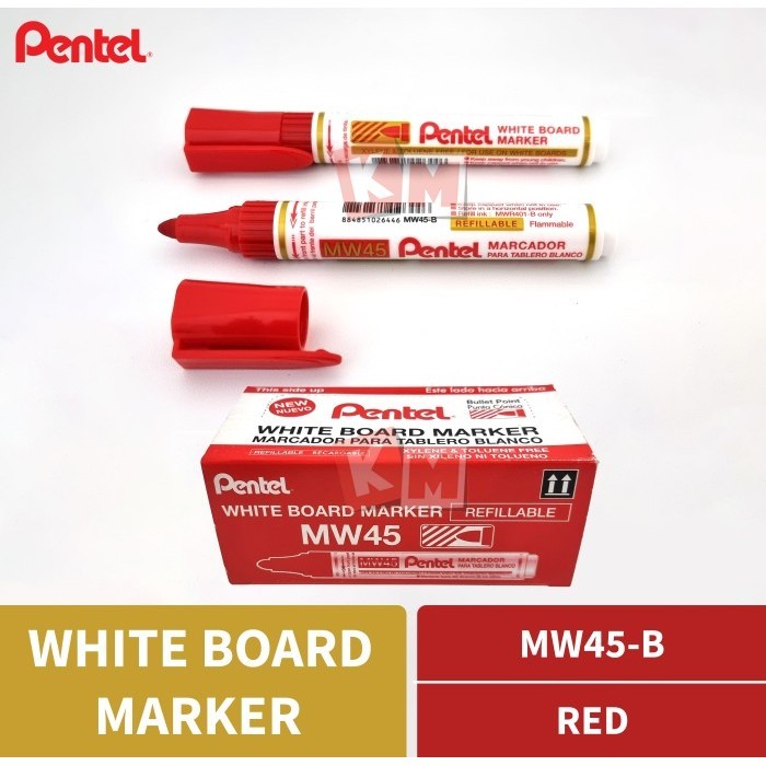 Jual Spidol Whiteboard Marker Pentel MW45-B Merah White Board ...