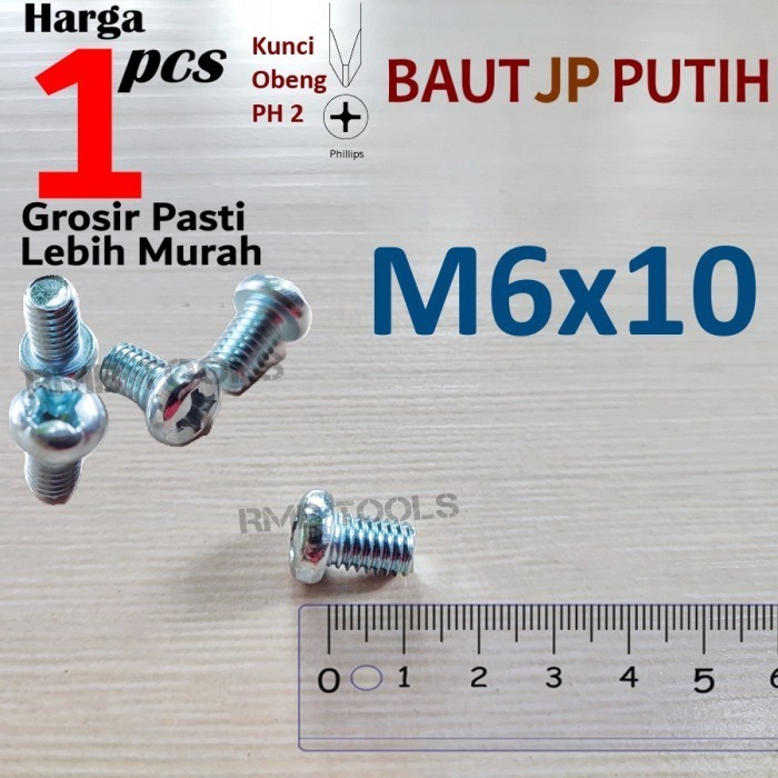 Jual Baut JP M6x10 Panjang 1cm Putih Galvanis M6 / Sekrup Skrup JP M6 | Shopee Indonesia