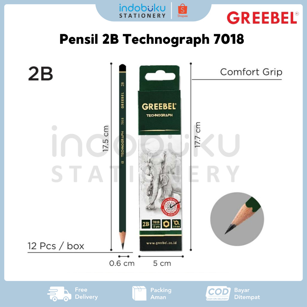 Jual Pensil 2B Technograph Greebel 7018 ( 1 Pack Isi 12Pcs ) | Shopee ...