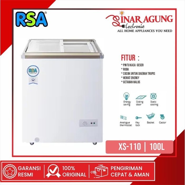Jual RSA SLIDING FLAT GLASS FREEZER 100 LTR XS-110 / XS110 - GARANSI ...