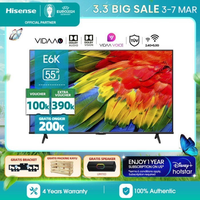 Jual Hisense 55E6K 55 inch Vidaa Smart 4K UHD TV-Bezelles design Model ...