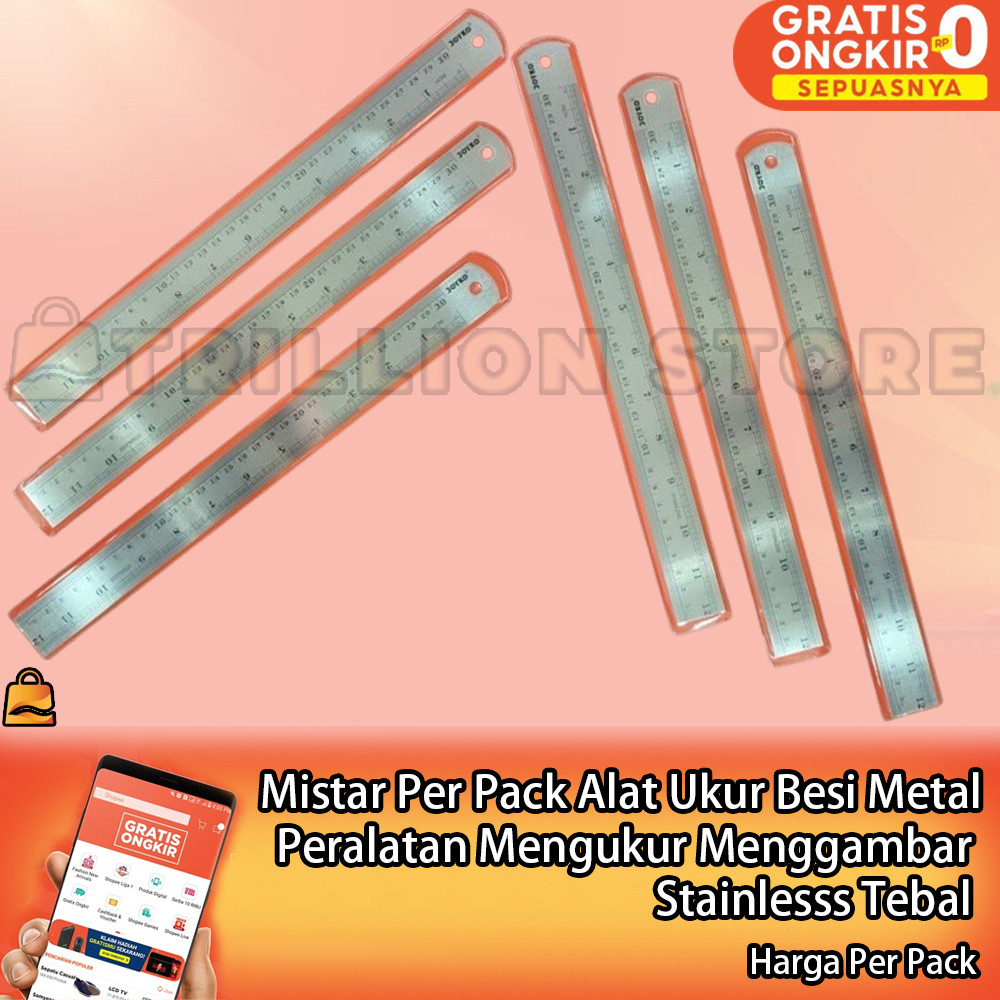 Jual Mistar Per Pack Alat Ukur Besi Metal Peralatan Mengukur Menggambar ...