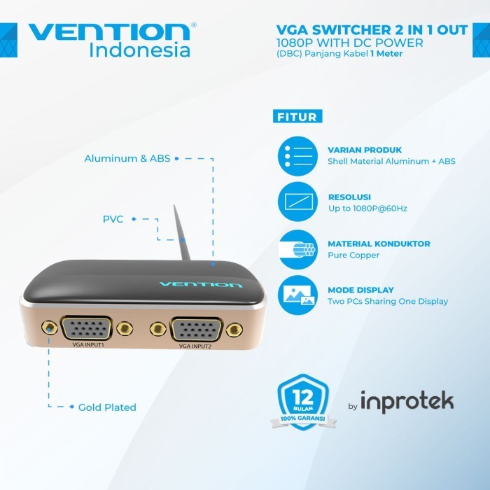 Jual Vention VGA Switcher 2 Input 1 Output 1080P with DC Power - DBC ...