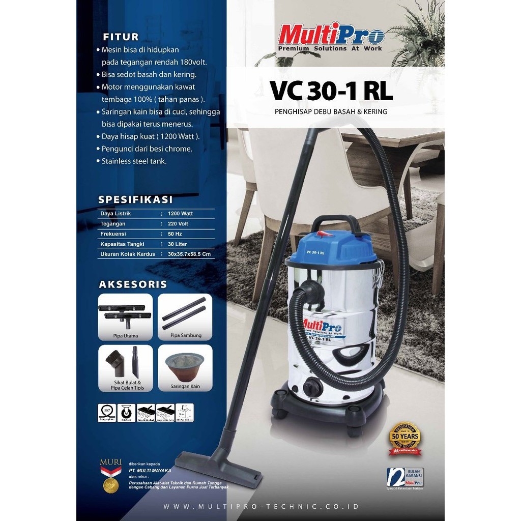 Jual VACUUM CLEANER MULTIPRO VC30-1RL PENYEDOT DEBU VACUM WET & DRY 30 L | Shopee Indonesia