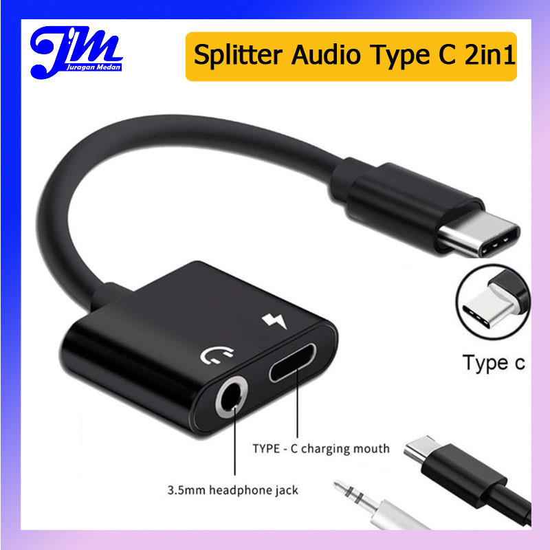 Jual Kabel Splitter Type C To 3.5mm AUX Jack Earphone Type C 2 in 1 ...