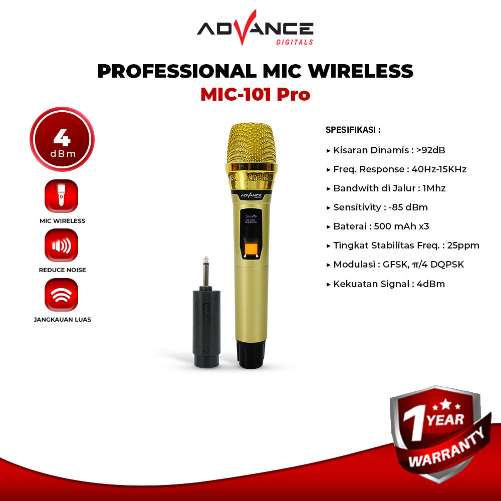 Jual Advance MIC-101 PRO Profesional Microphone Wireless Bisa Dicharger Frekuensi UHF Garansi ...