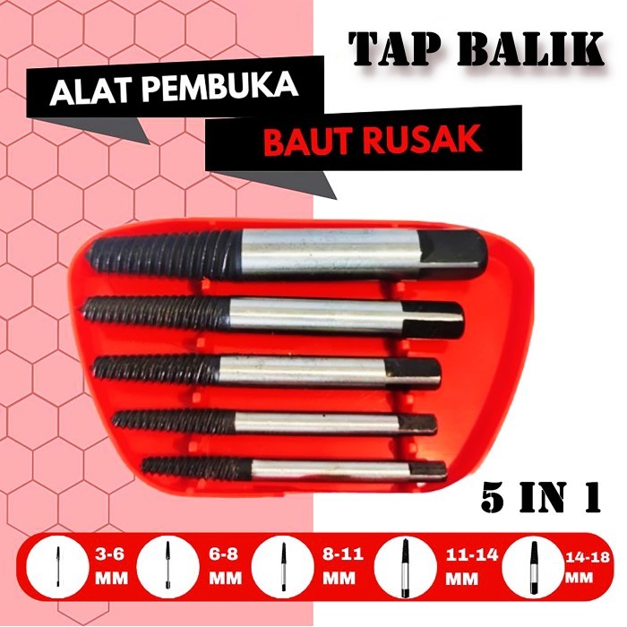 Jual SET 5 PCS Tap Balik 5 In 1 Broken Screw Remover Extractor Pencabut ...
