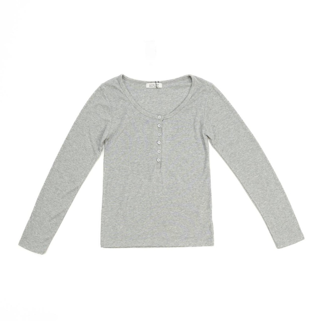 Jual [ALAND] 3.3 FIELD TRIP - Button-Up U Neck Top Melange Grey - Kaos Atasan Wanita Melange ...
