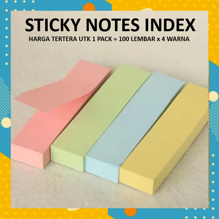Jual Sticky Notes INDEX Memo Polos 4 Warna Lucu Pastel Persegi Panjang ...