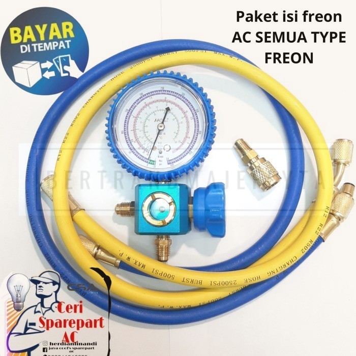 Jual testing manifold AC paket isi freon R32 R410 R22 selang dan ...