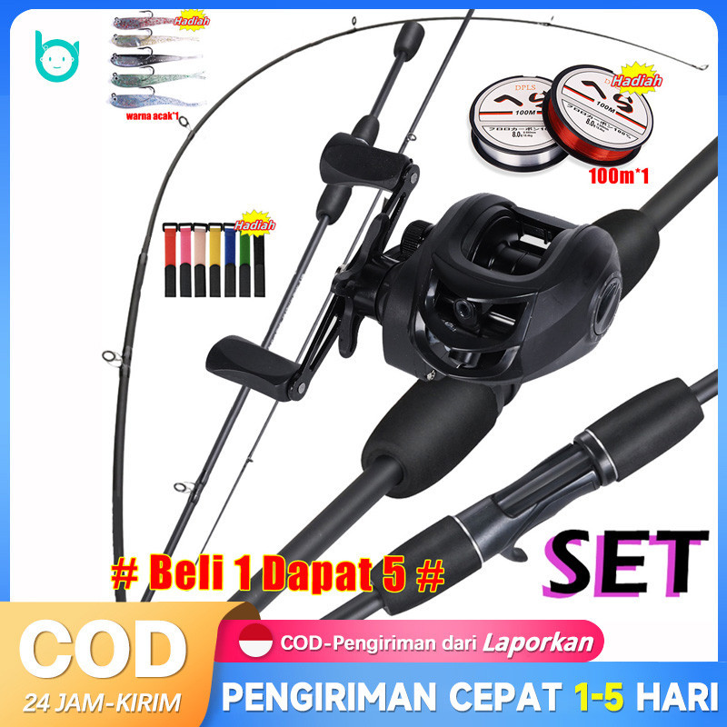 Jual 【# Beli 1 Dapat 5 #】Joran Pancing Set Carbon Baitcasting Fishing Rod Metal Reel Max Drag ...