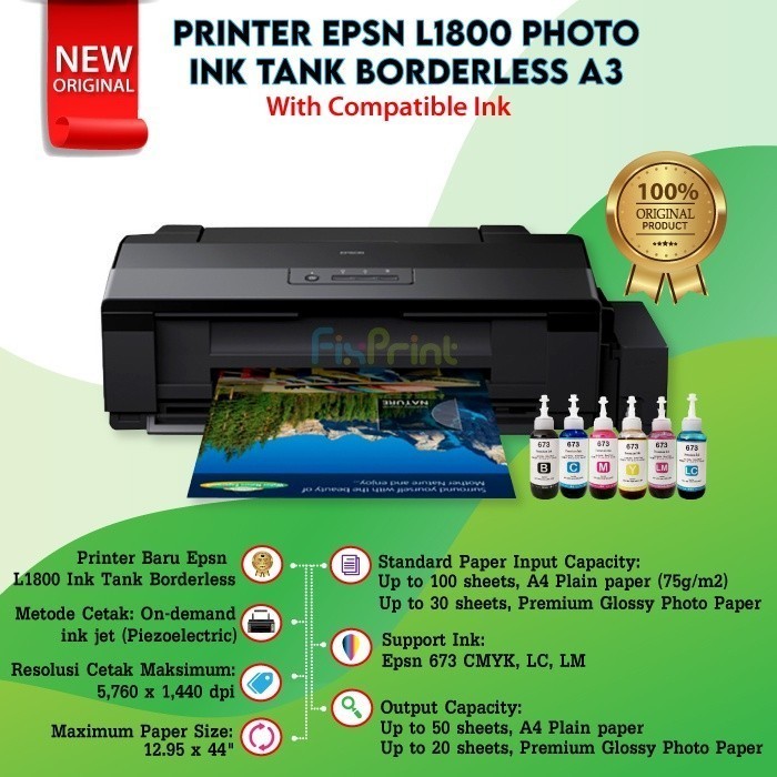 Jual Epson Printer L1800 Print A3+ Mesin L 1800 A3 InkTank Borderless Photo Warna 6 color Infus ...