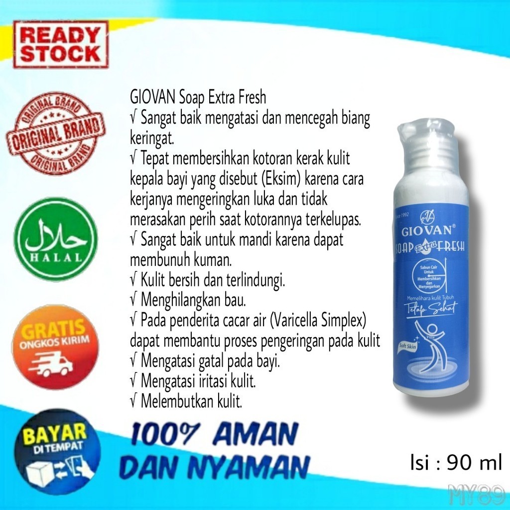 Jual Giovan Soap Extra Fresh / Sabun Cair Antiseptik extra 90ml ...