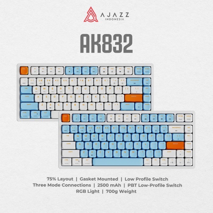 Jual Ajazz AK832 75% Low Profile Mechanical Keyboard 3-Mode New Color ...