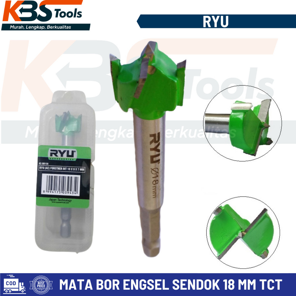 Jual RYU Mata Bor Engsel Sendok 18mm TCT Auger Forstner Bits 18x9x7mm ...