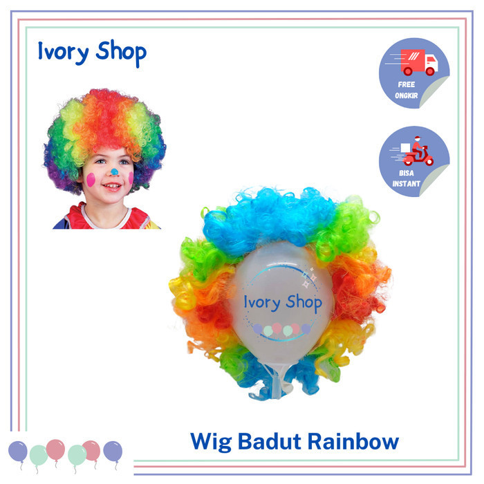 Jual Wig Badut Rainbow Rambut Palsu Rainbow Kribo Warna warni keribo ...