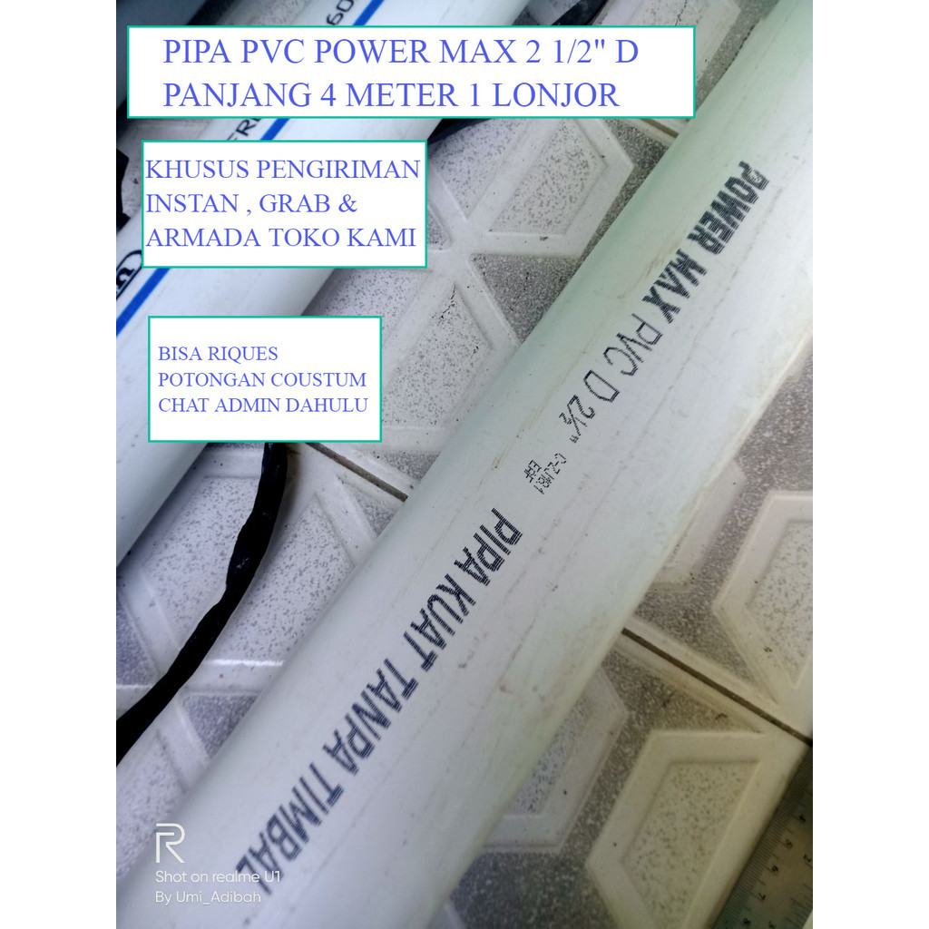 Jual Pipa PVC Power Max 2 1/2" Inch D Panjang 4 Meter Lonjoran - Pipa ...