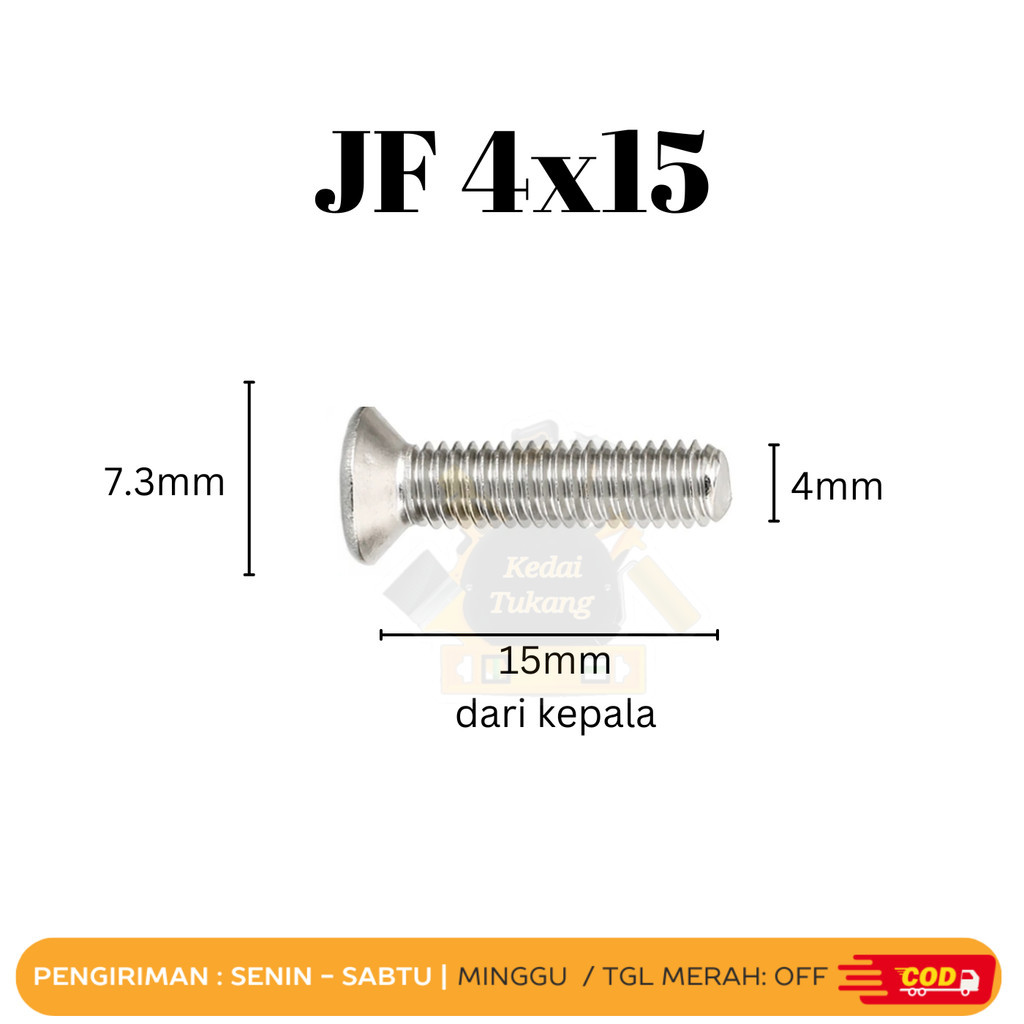 Jual KEDAI TUKANG Baut JF Flat Head M4x15 M4 x 15 Baut Mesin Baut Obeng Plus Knockdown Baut ...