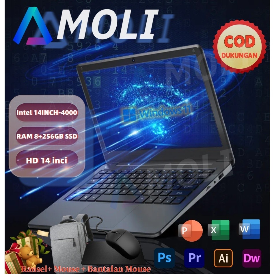 Jual 【AMOLI】 Laptop Intel 14INCH-4000 RAM 8GB + 256GB SSD + HDD Laptop ...