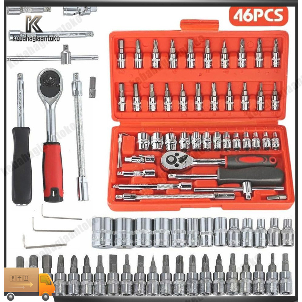 Jual Set Kunci Shock 1/4 Socket + Obeng Socket Set 46 Pcs Mobil Motor ...