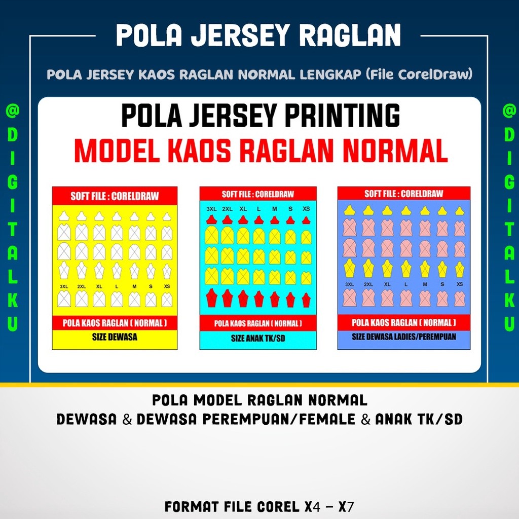 Jual POLA JERSEY KAOS RAGLAN NORMAL LENGKAP (File CorelDraw) | Shopee ...