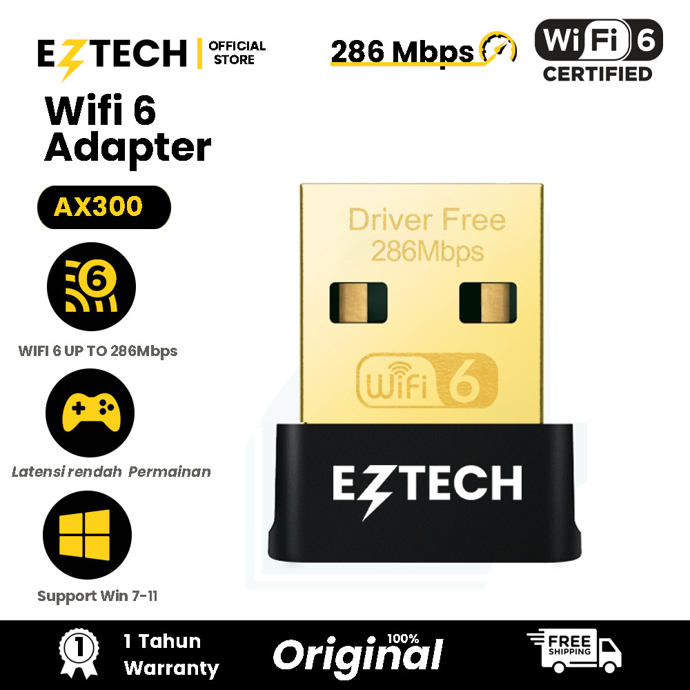Jual [ EZTECH ] AX300 2025 USB WIFI6 Adapter Wifi Receiver PC 286Mbps ...