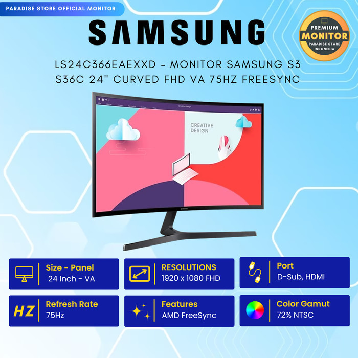 Jual Monitor Samsung S3 S36C 24" Curved FHD VA 75Hz FreeSync ...