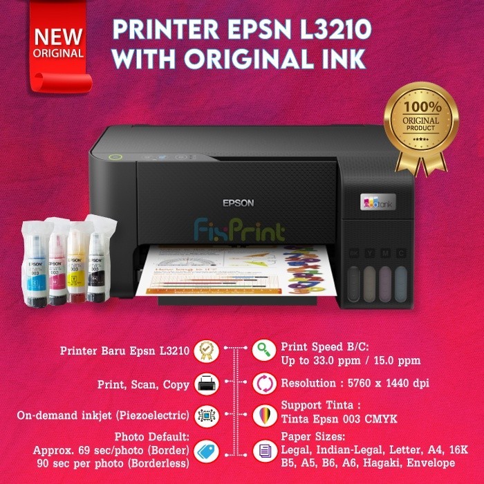 Jual Printer Epson L3210 Print Scan Copy All-in-One Pengganti L3110 Ink 003 | Shopee Indonesia