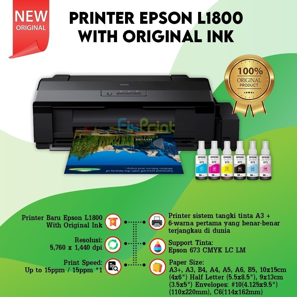 Jual Printer Epson L1800 A3Photo Ink Tank Borderless A3+ 6 Color ...