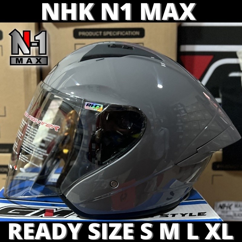 Jual Helm NHK N1 MAX Solid Dim Grey Glossy Single Visor Half Face | Shopee Indonesia
