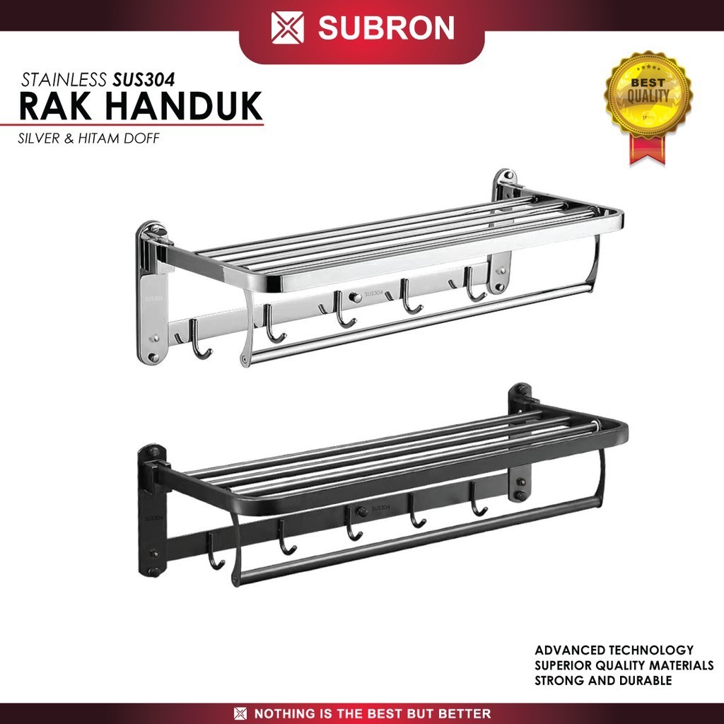 Jual SUBRON Rak Tempat Handuk Lipat Stainless SUS304 Silver Hitam Doff ...