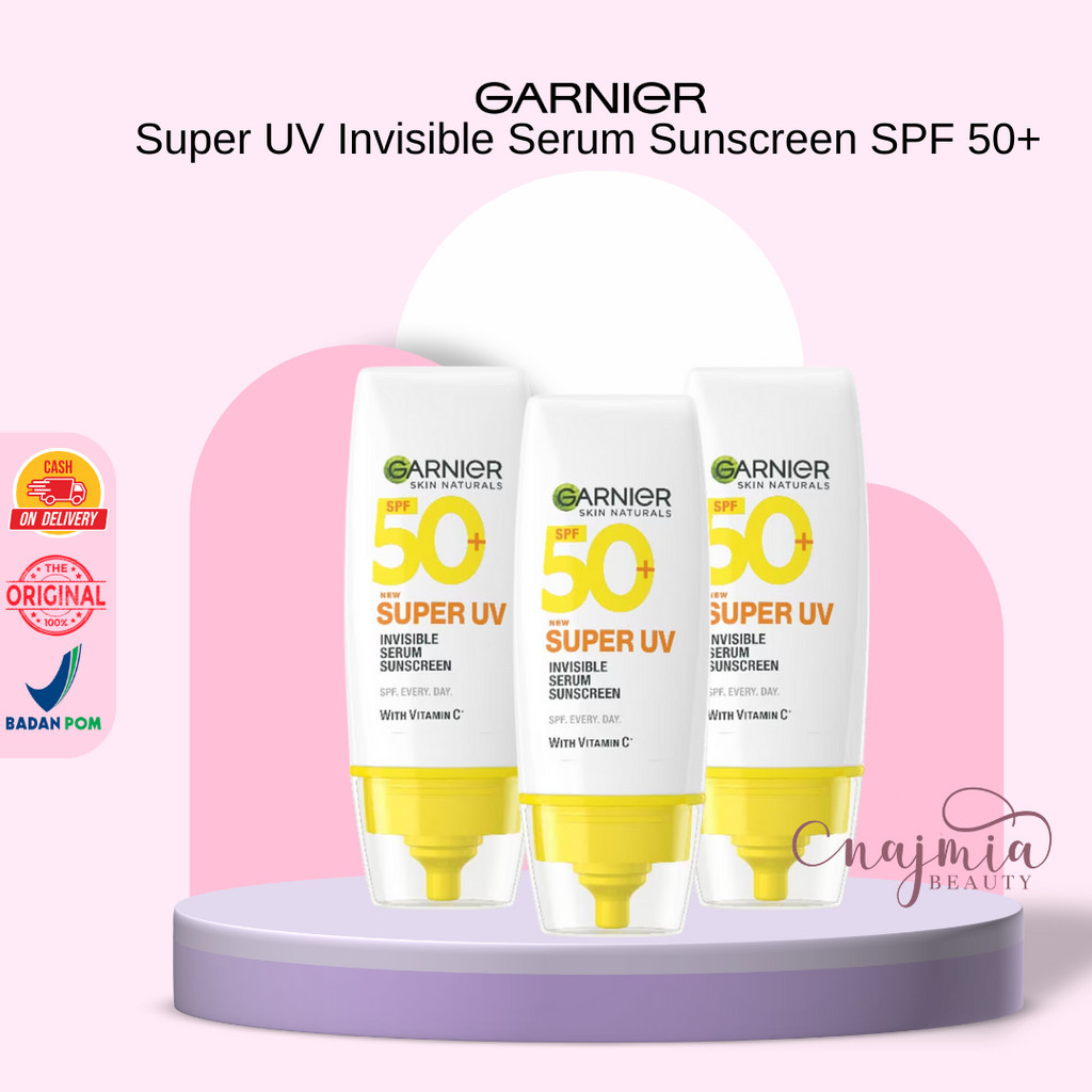 Jual NAJMIA Garnier Super UV Invisible Serum Sunscreen SPF 50+ PA++++ 30ml | Shopee Indonesia