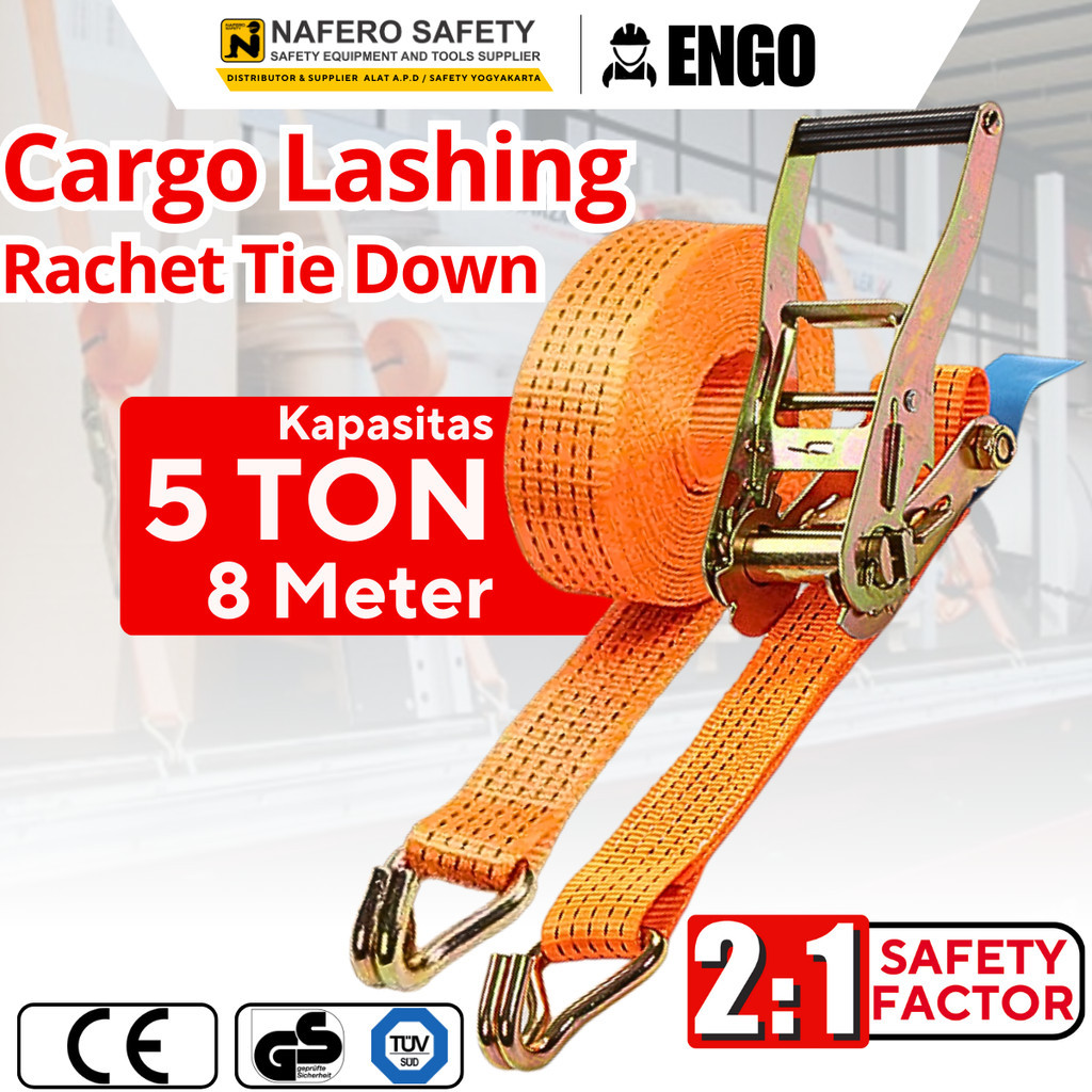 Jual Ratchet Tie Down Cargo Lashing Belt 5 TON x 8 Meter ENGO 2:1 ...