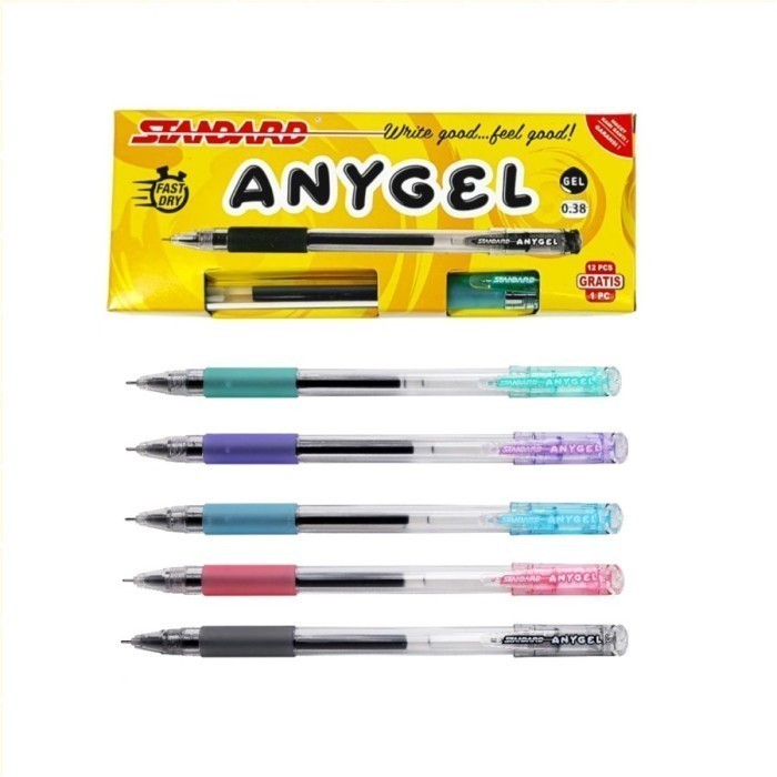 Jual Gel Pen STANDARD Any Gel 0.38mm Hitam (1 Pack isi 12+1) | Shopee ...