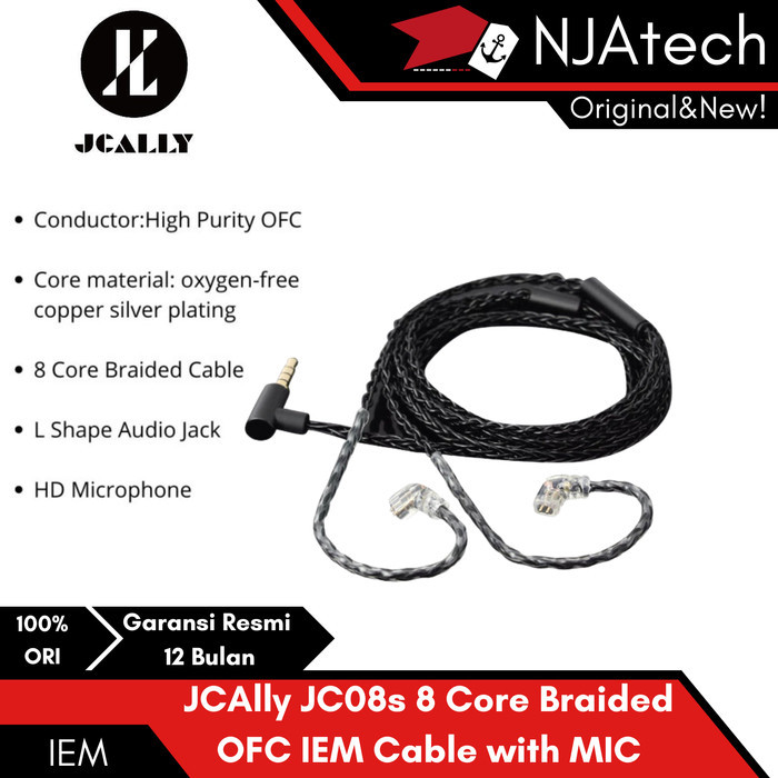 Jual JCAlly JC08s 8 Core Braided High Purity OFC Cable with MIC Kabel IEM Upgrade | Shopee Indonesia