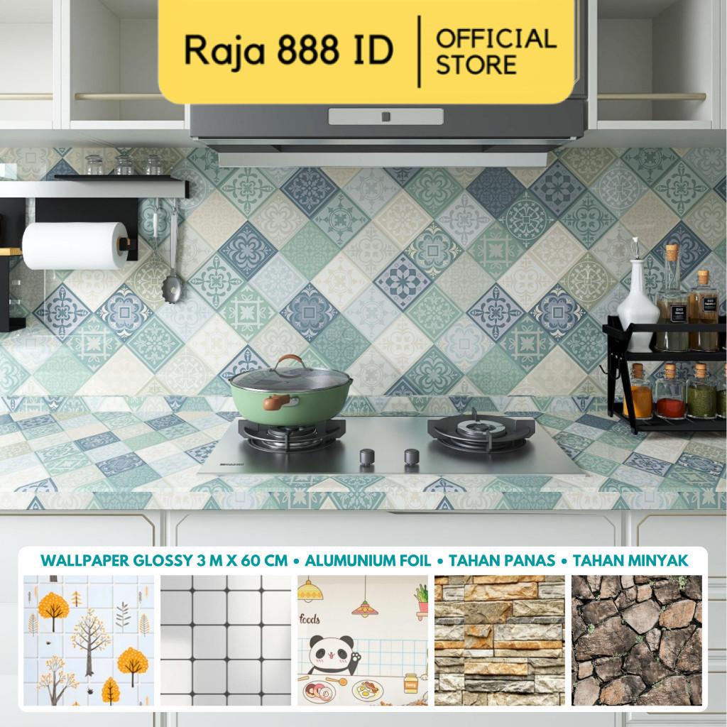 Jual RAJA888 [12 Motif] Wallpaper Glossy Polychrome Dapur Meja Lemari Cartoon / Batu Alam ...