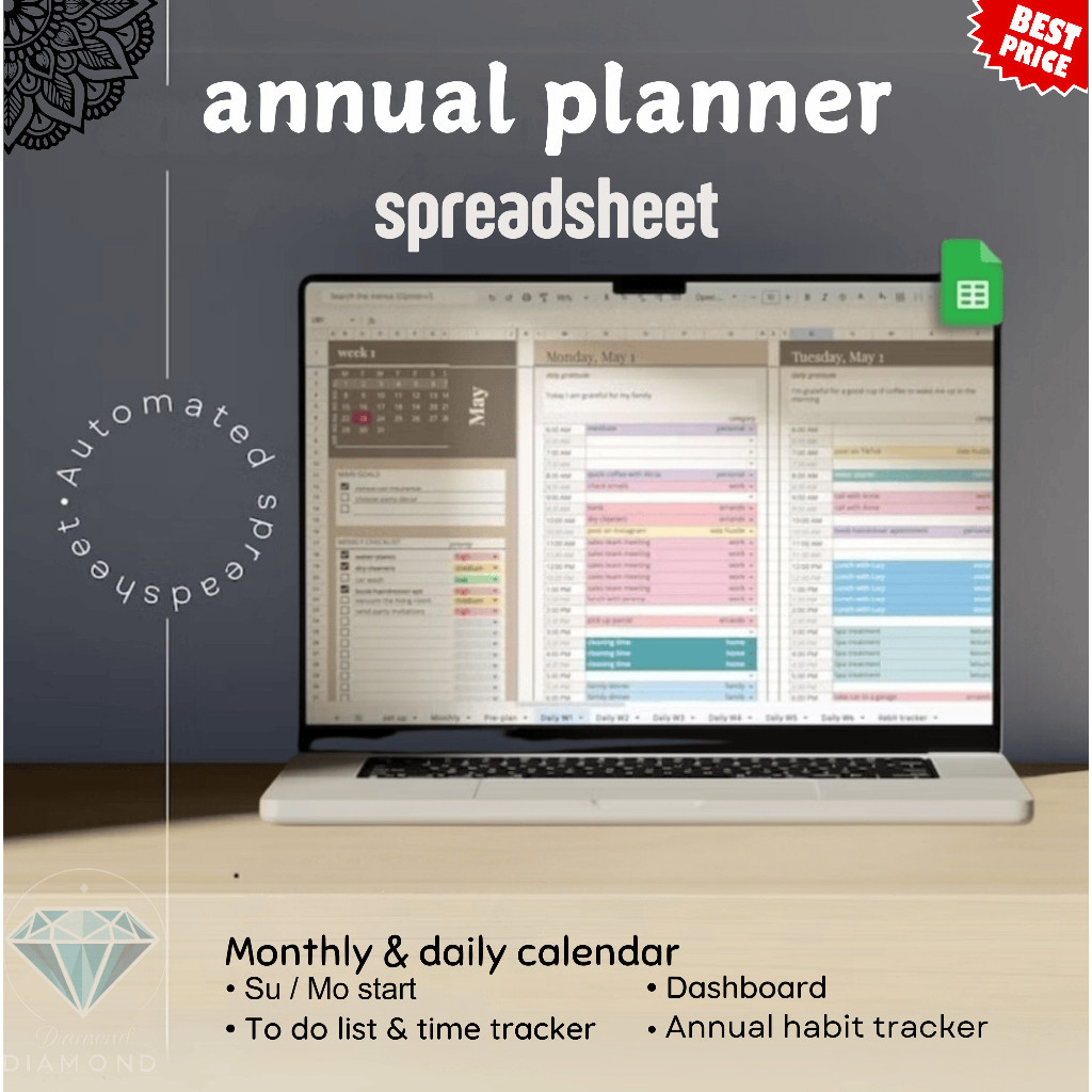 Jual (38) Digital Annual Spreadsheet Planner: Jadwal Harian & To Do ...