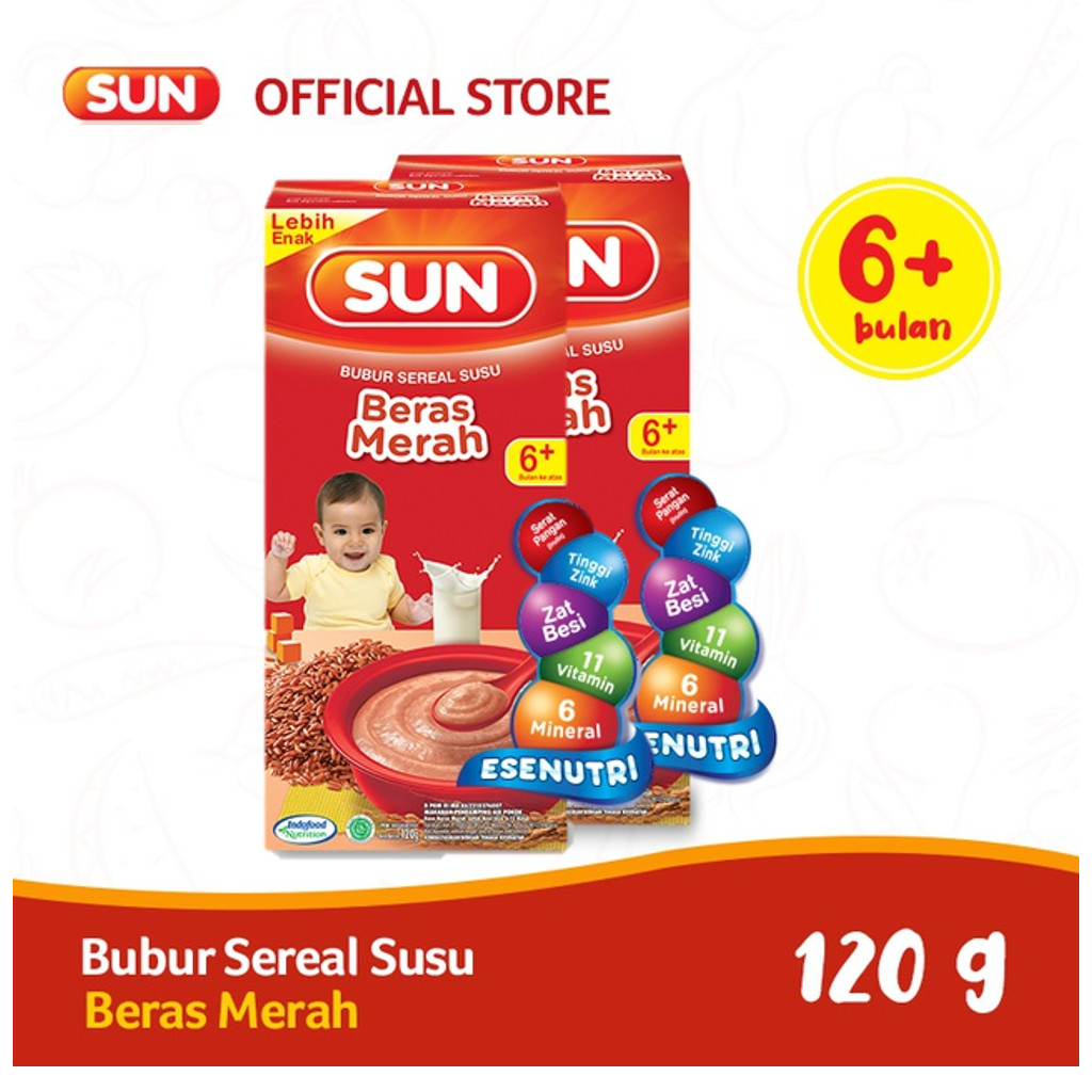Jual SUN Bubur Sereal Susu Beras Merah 120 g Box x 2 Pcs | Shopee Indonesia