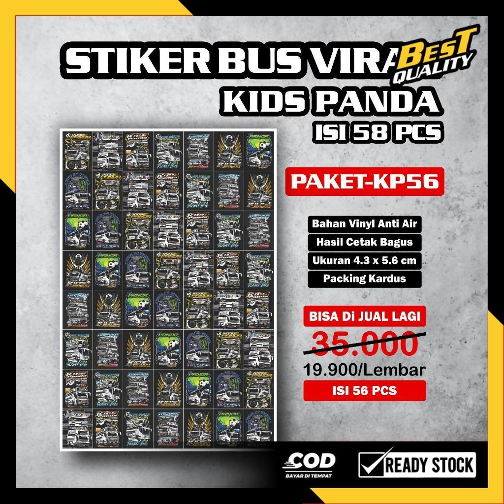 Jual Stiker Bus 56PCS ASLI STIKER BUS KIDS PANDA TUNGGAL JAYA TRANSPORT ...