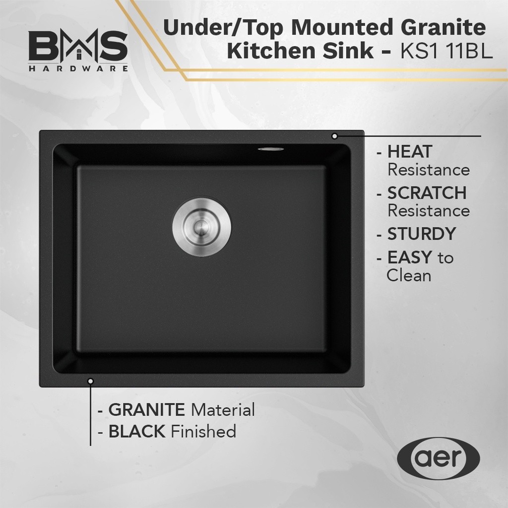 Jual AER Granite Kitchen Sink Under-Mount/Top- Mounted - Bak Cuci Piring Granit KS1 - 11 BL/G ...
