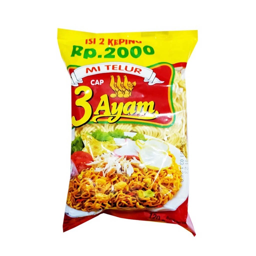 Jual Mi telur cap tiga 3 ayam isi 2 keping 110gr eceran 2000 isi 2pcs ...