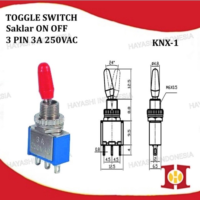 Jual Saklar Switch Toggle Togle Tombol ON ON 3P Pin Kaki 3A 250VAC KNX ...