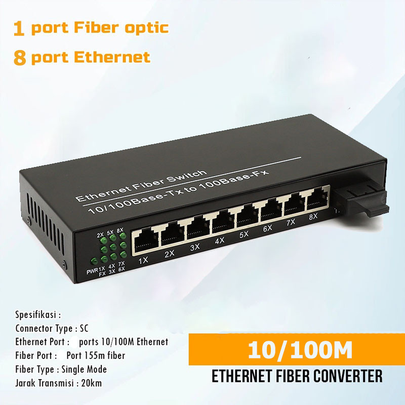 Jual MEDIA Converter Fiber 1 Port FO 8 Port Lan 10/100 POE | Shopee Indonesia