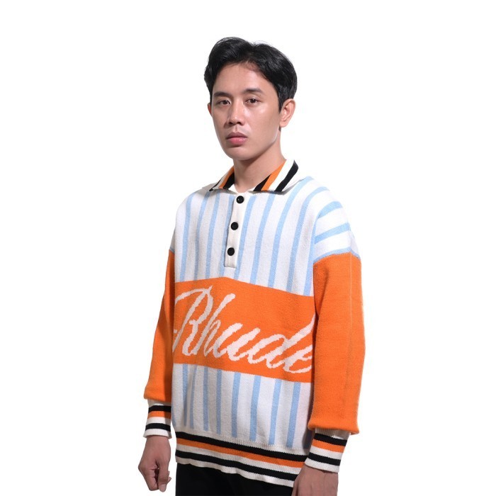 Jual Rhude Amber Knit Rugby Long Polo Sweater - White, M | Shopee Indonesia