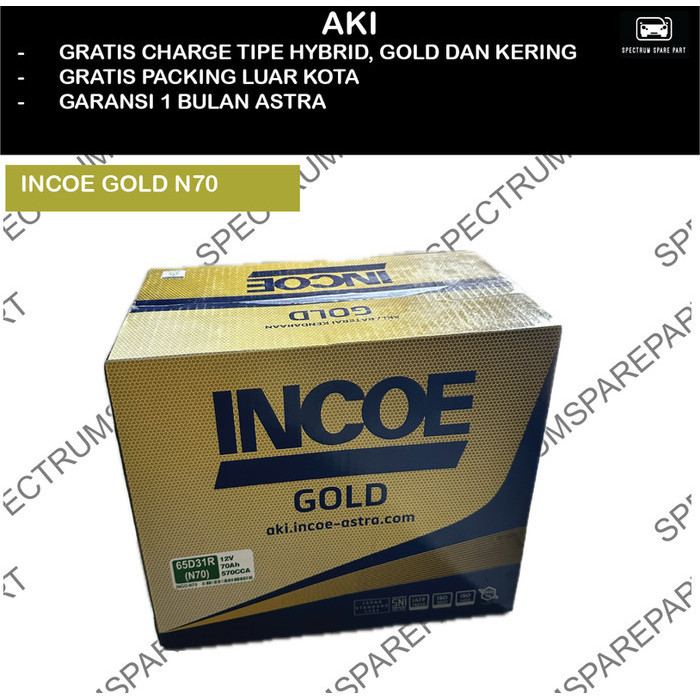 Jual AKI MOBIL INCOE GOLD N70 (65D31R) BASAH ORIGINAL ASTRA 12V 70AH ...