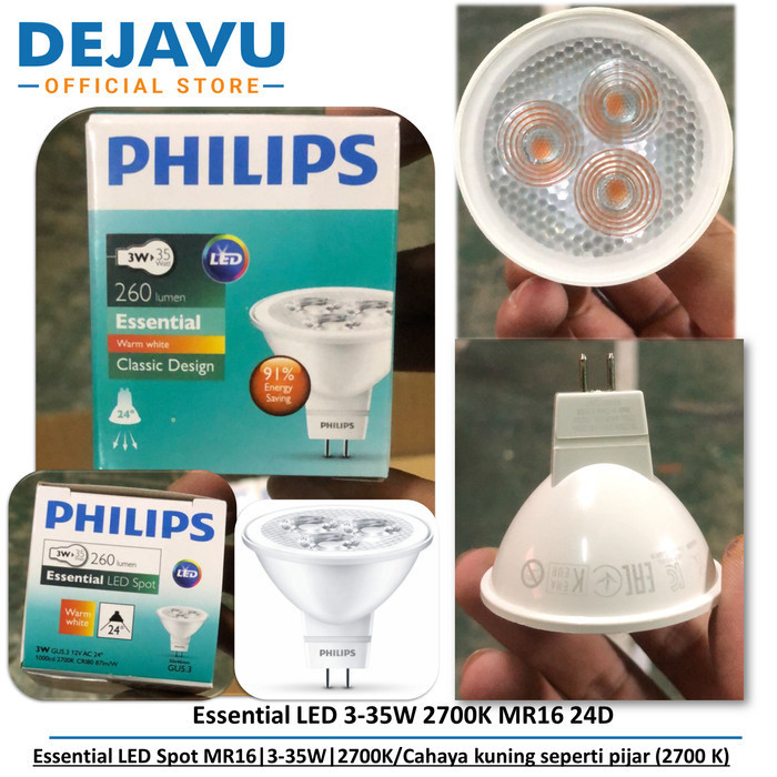 Jual Lampu Philips Essential LED 3-35W 2700K MR16 24D - 6500K | Shopee Indonesia